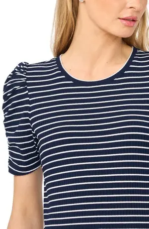 Halogen Puff Sleeve Stripe Tee - Classic Navy