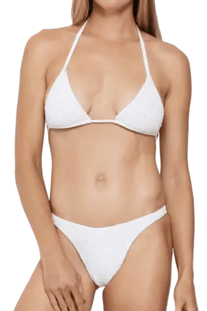 SELF-ADORE Forever Hand Beaded Triangle Bikini Top - White