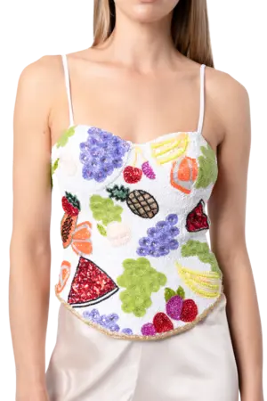 SELF-ADORE Fruit Embellished Corset Top - White