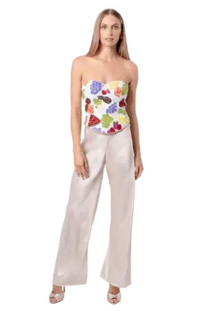 SELF-ADORE Fruit Embellished Corset Top - White