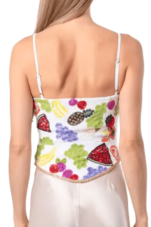 SELF-ADORE Fruit Embellished Corset Top - White