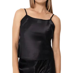SELF-ADORE Olivette Satin Feel Cropped Top - Black