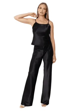 SELF-ADORE Olivette Satin Feel Cropped Top - Black
