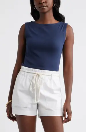 Caslon Boat Neck Rib Tank - Navy Still