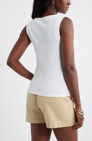 Caslon Boat Neck Rib Tank - White