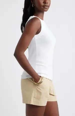 Caslon Boat Neck Rib Tank - White