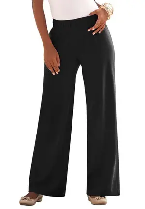 ROAMAN'S Plus Size Pull On Wide Leg Soft Knit Pant Black