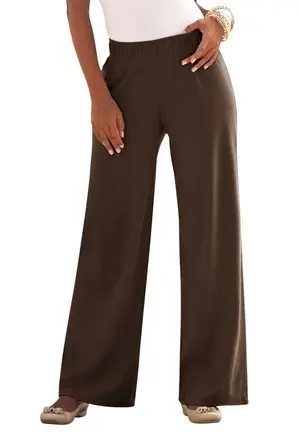 ROAMAN'S Plus Size Pull On Wide Leg Soft Knit Pant Chocolate