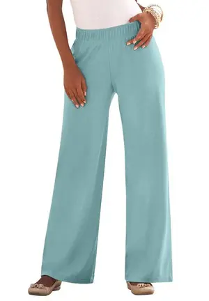ROAMAN'S Plus Size Pull On Wide Leg Soft Knit Pant Cool Sage