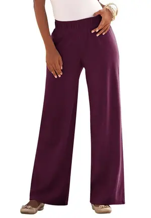 ROAMAN'S Plus Size Pull On Wide Leg Soft Knit Pant Dark Berry