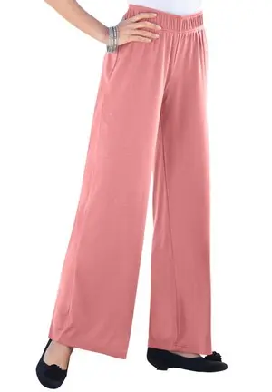 ROAMAN'S Plus Size Pull On Wide Leg Soft Knit Pant Desert Rose