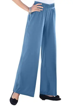 ROAMAN'S Plus Size Pull On Wide Leg Soft Knit Pant Dusty Indigo