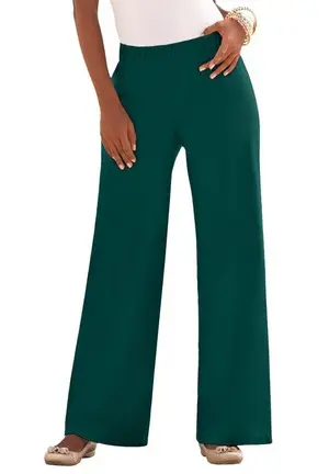 ROAMAN'S Plus Size Pull On Wide Leg Soft Knit Pant Emerald Green