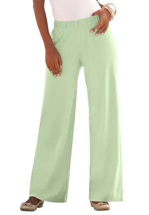 ROAMAN'S Plus Size Pull On Wide Leg Soft Knit Pant Green Mint