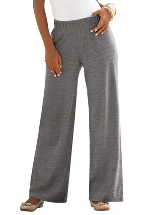 ROAMAN'S Plus Size Pull On Wide Leg Soft Knit Pant Heather Charcoal
