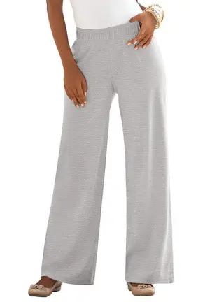 ROAMAN'S Plus Size Pull On Wide Leg Soft Knit Pant Medium Heather Grey