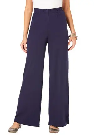 ROAMAN'S Plus Size Pull On Wide Leg Soft Knit Pant Navy