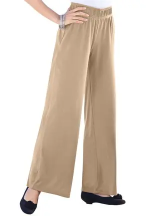 ROAMAN'S Plus Size Pull On Wide Leg Soft Knit Pant New Khaki