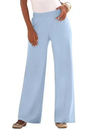 ROAMAN'S Plus Size Pull On Wide Leg Soft Knit Pant Pale Blue