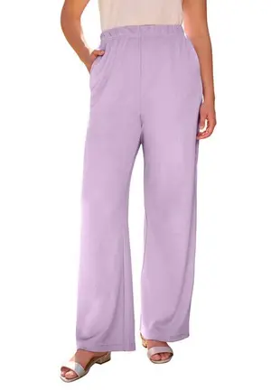 ROAMAN'S Plus Size Pull On Wide Leg Soft Knit Pant Pale Lavender