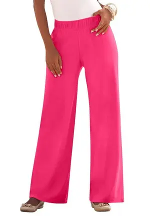 ROAMAN'S Pull On Wide Leg Soft Knit Pant - Pink Burst
