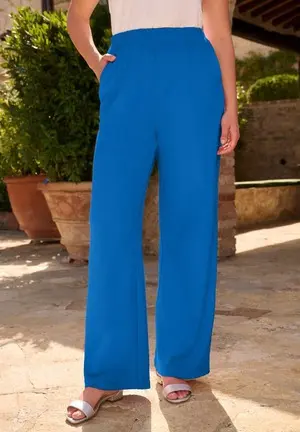 ROAMAN'S Plus Size Pull On Wide Leg Soft Knit Pant Vivid Blue