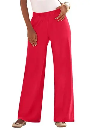 ROAMAN'S Plus Size Pull On Wide Leg Soft Knit Pant Vivid Red