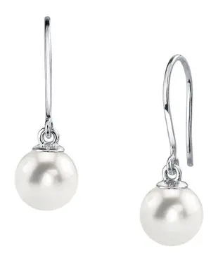 THE PEARL SOURCE Freshwater Pearl Linda Dangling Earrings - White Gold