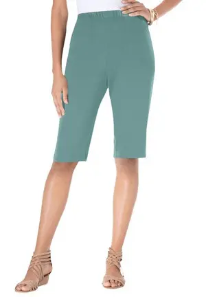 ROAMAN'S Plus Size Soft Knit Pull On Bermuda Short Cool Sage