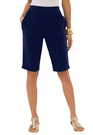 ROAMAN'S Soft Knit Pull On Bermuda Short - Navy