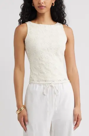 OPEN EDIT Sleeveless Lace Shell - Ivory