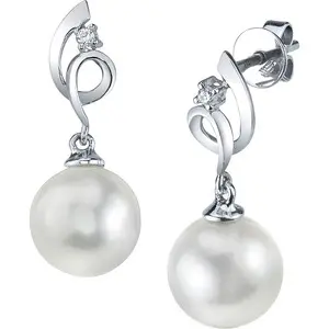 The Pearl Source 14k Gold South Sea Pearl & Diamond Drop Earrings - White Gold