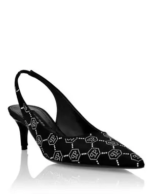 Philipp Plein Slingback Shoes With Crystal Monogram - Black/crystal