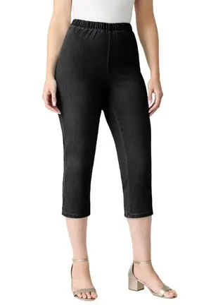 ROAMAN'S Plus Size Comfort Stretch Capri Jean Black Denim
