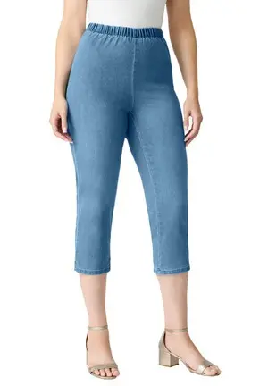 ROAMAN'S Plus Size Comfort Stretch Capri Jean Light Stonewash