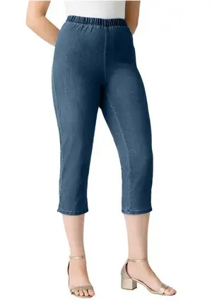 ROAMAN'S Comfort Stretch Capri Jean - Medium Stonewash