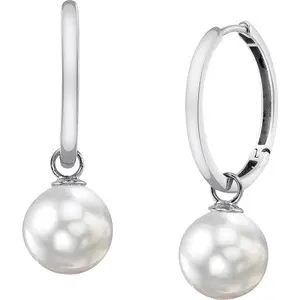 The Pearl Source 14k Gold White South Sea Pearl Galilea Dangling Hoop Earrings - White Gold