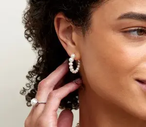 The Pearl Source White Freshwater Cultured Pearl Graduated Hoop Earrings