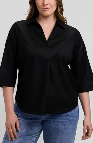 Foxcroft Cleo Pleated Cotton Blend Shirt - Black