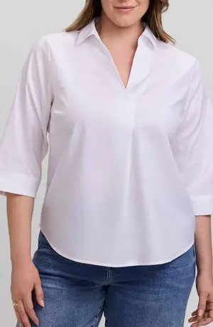 Foxcroft Cleo Pleated Cotton Blend Shirt - White