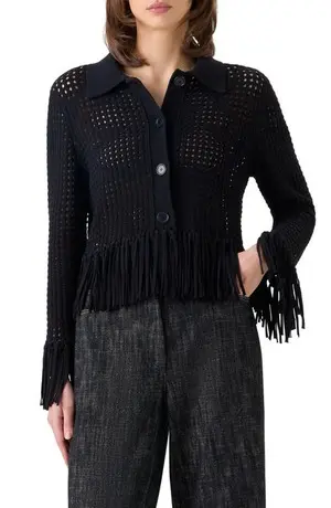 Akris Chunky Fringe Open Stitch Cotton Cardigan - Black