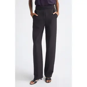 Emporio Armani Stretch Cady Straight Leg Pants - Solid Black