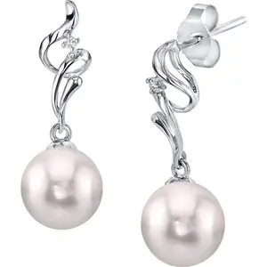 The Pearl Source Japanese Akoya Pearl & Diamond Drop Earrings - White Gold