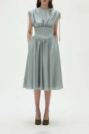 Amsale Hammered Satin Corset Dress - Jade