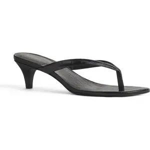 REFORMATION Amelia Croc Embossed Leather Heeled Thong Sandal - Black Croc