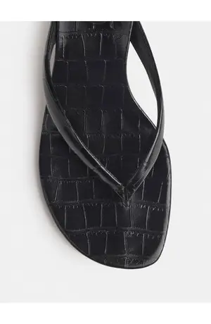 REFORMATION Amelia Croc Embossed Leather Heeled Thong Sandal