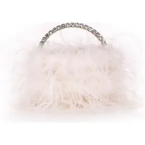 Badgley Mischka Raven Ostrich Feather Pouch Halfmoon Handle - Ivory