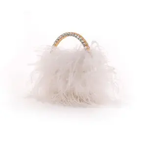 Badgley Mischka Raven Ostrich Feather Pouch Halfmoon Handle - Ivory