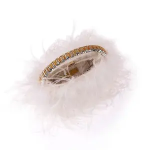 Badgley Mischka Raven Ostrich Feather Pouch Halfmoon Handle - Ivory