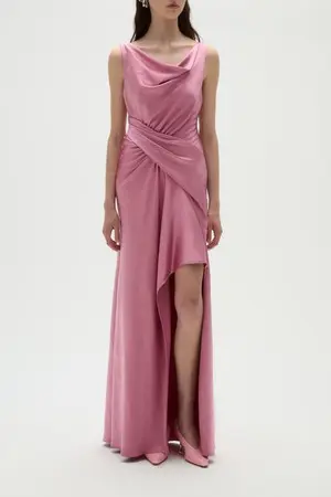 Amsale Satin Draped Gown - Rose